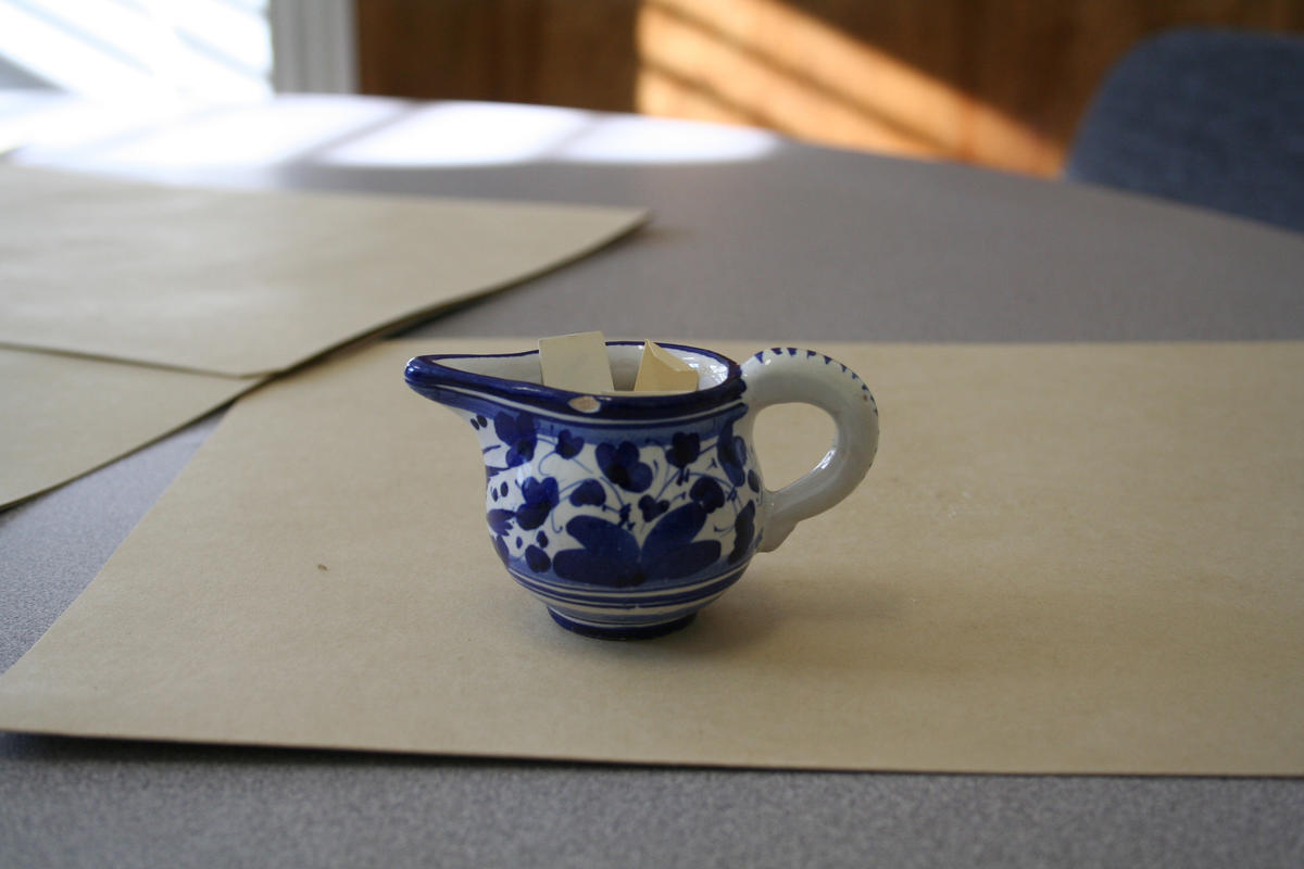 Blue pottery pitcher from Assisi, Italy - Farnsworth Art Museum